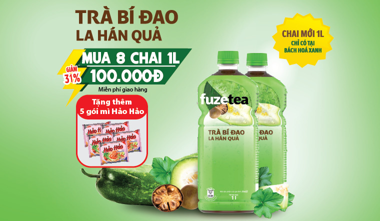 Trà bí đao la hán quả Fuze Tea mua 8 chai 1L với giá chỉ 100.000đ