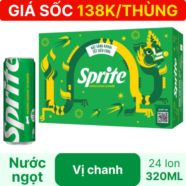 24 lon nước ngọt Sprite 320ml giá tốt tại Bách hoá XANH