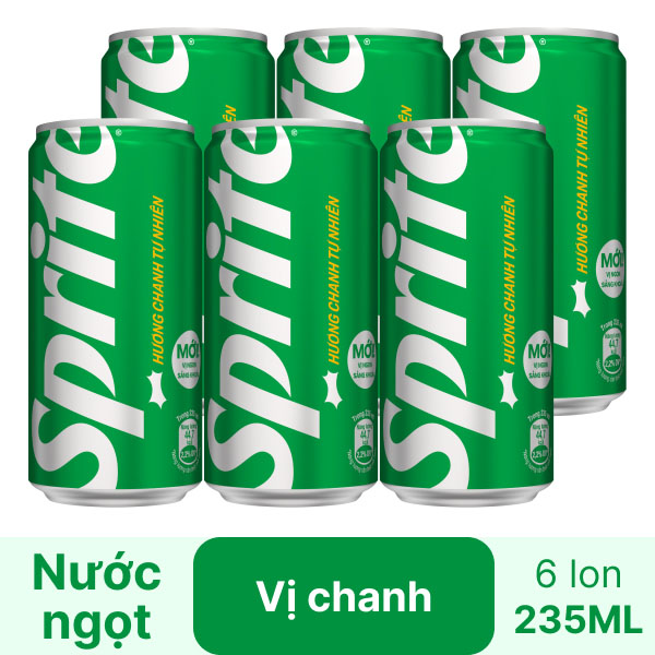 6 lon nước ngọt Sprite 235ml giá tốt tại Bách hoá XANH