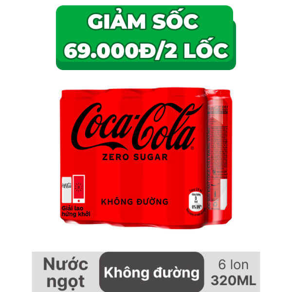 Thùng 24 lon Coca Cola Zero 320ml giá tốt tại Bách hoá XANH