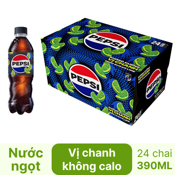 Thùng 24 chai Pepsi không calo chanh 390ml tại Bách hoá XANH