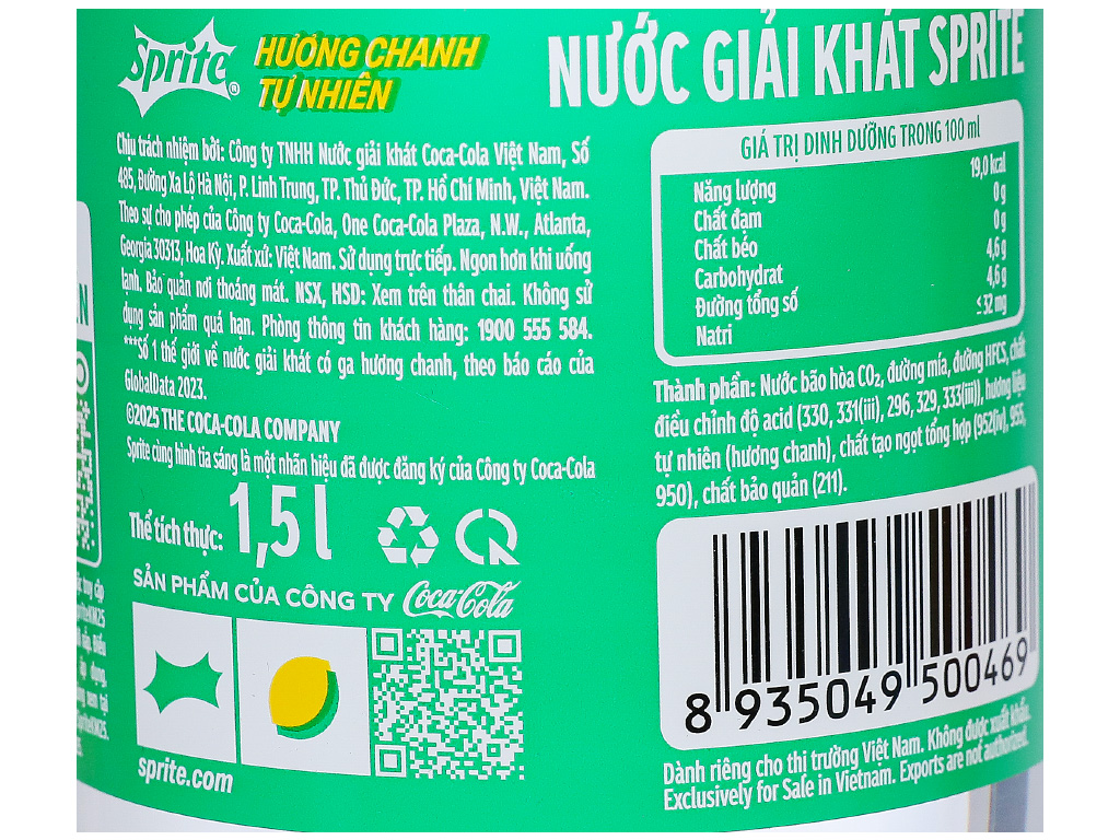 Nước ngọt Sprite vị chanh 1.5 lít giá tốt tại Bách hoá XANH