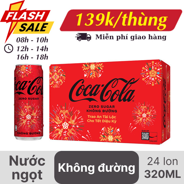 Thùng 24 lon Coca Cola Zero 320ml giá tốt tại Bách hoá XANH