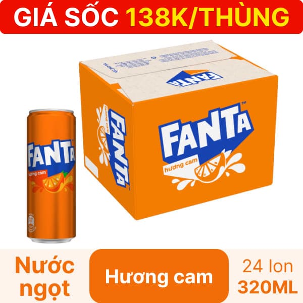 Thùng 24 lon Fanta vị cam 320ml giá tốt tại Bách hoá XANH