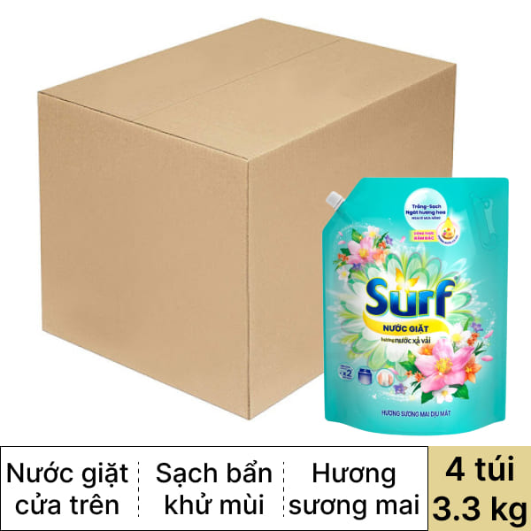 Thùng 4 túi nước giặt Surf hương sương mai 3.3kg