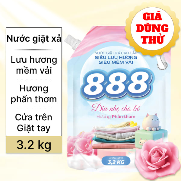 Nước giặt xả 888 hương phấn thơm túi 3.2 kg | Bách hoá XANH