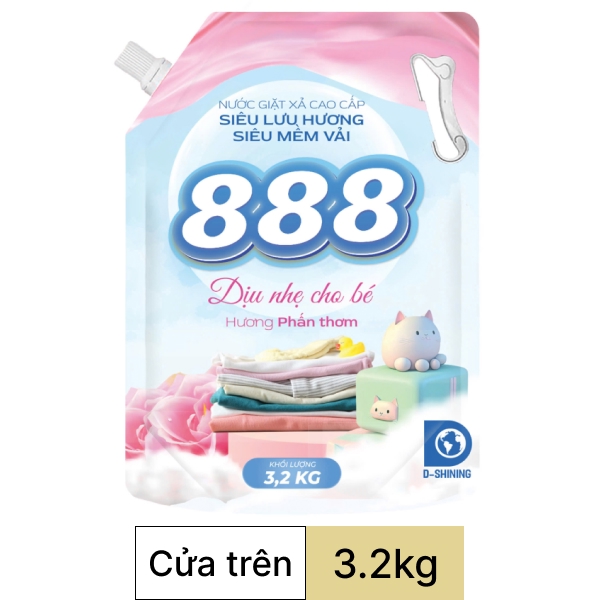 Nước giặt xả 888 hương phấn thơm túi 3.2 kg | Bách hoá XANH