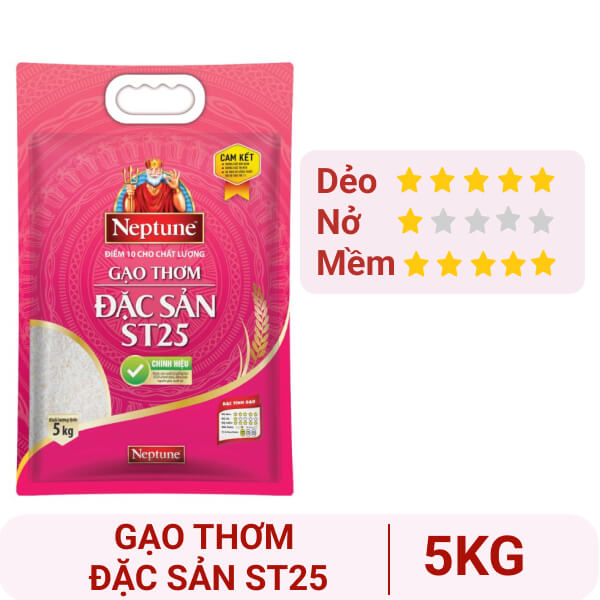 Gạo thơm đặc sản Neptune ST25 5kg giá tốt tại Bách hoá XANH