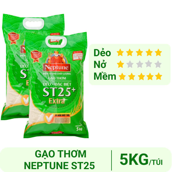 2 túi gạo thơm Neptune ST25 Extra 5kg tại Bách hoá XANH