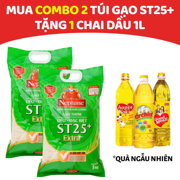 2 túi gạo thơm Neptune ST25 Extra 5kg tại Bách hoá XANH