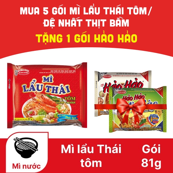 Thùng 30 gói mì Lẩu Thái tôm 81g giá tốt tại Bách hoá XANH