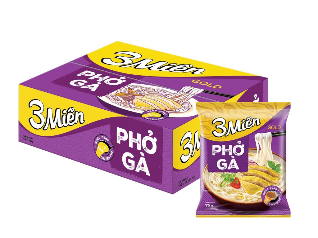 Mua Thùng 30 gói phở gà 3 Miền Gold gói 75g