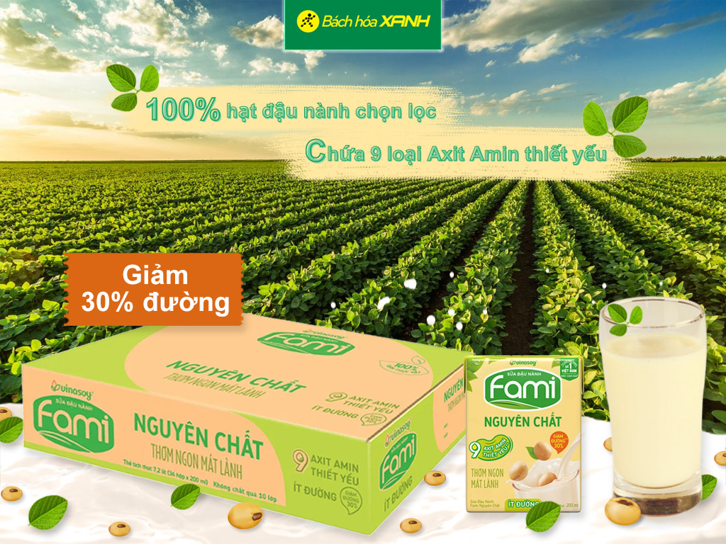 36 hộp sữa đậu ít đường Fami 200ml giá tốt tại Bách hoá XANH
