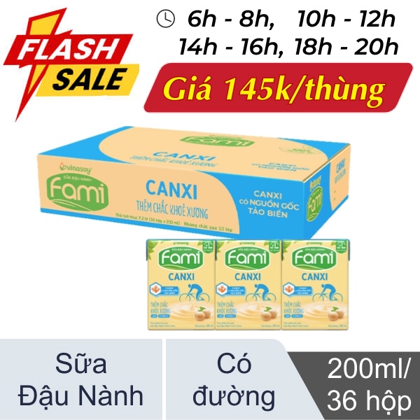 Thùng 36 hộp sữa Fami Canxi 200ml giá tốt tại Bách hoá XANH