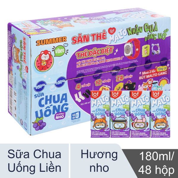 48 hộp sữa chua uống nho LOF Malto 180ml tại Bách hóa XANH