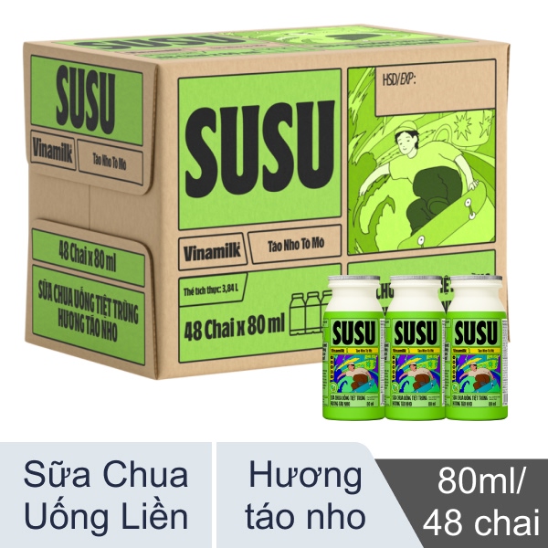 Thùng 48 chai sữa chua uống SuSu táo nho 80ml Bách hóa XANH