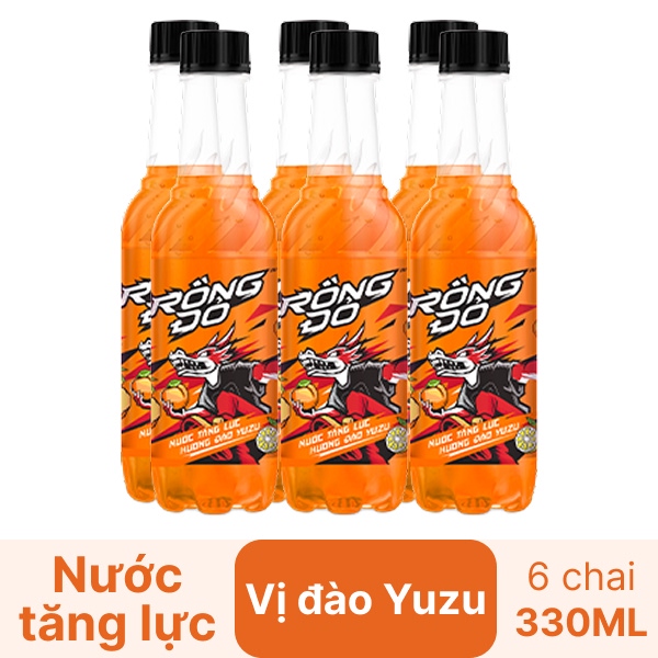Lốc 6 chai nước tăng lực Rồng Đỏ vị đào yuzu 330ml giá tốt