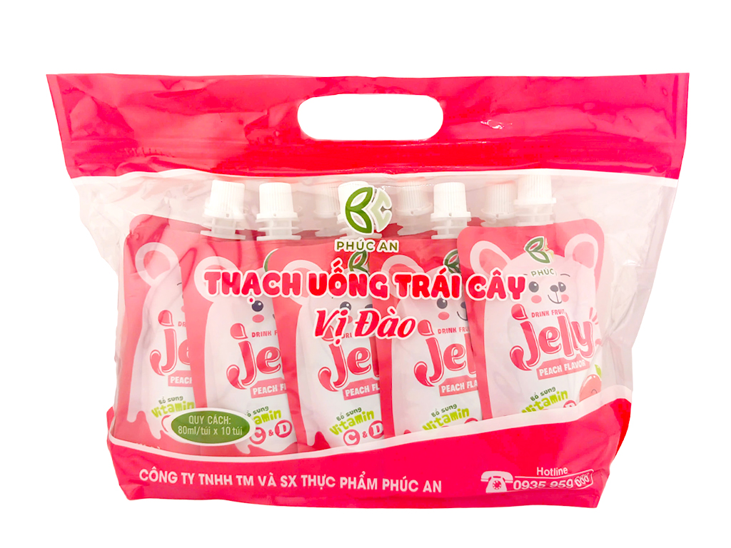 Lốc 10 túi thạch uống trái cây Jelly vị đào 80ml thơm ngon
