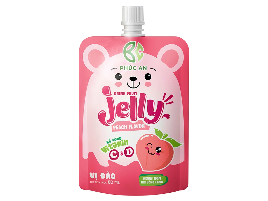 Lốc 10 túi thạch uống trái cây Jelly vị đào 80ml thơm ngon