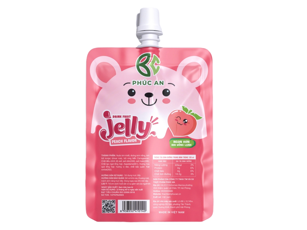 Lốc 10 túi thạch uống trái cây Jelly vị đào 80ml thơm ngon