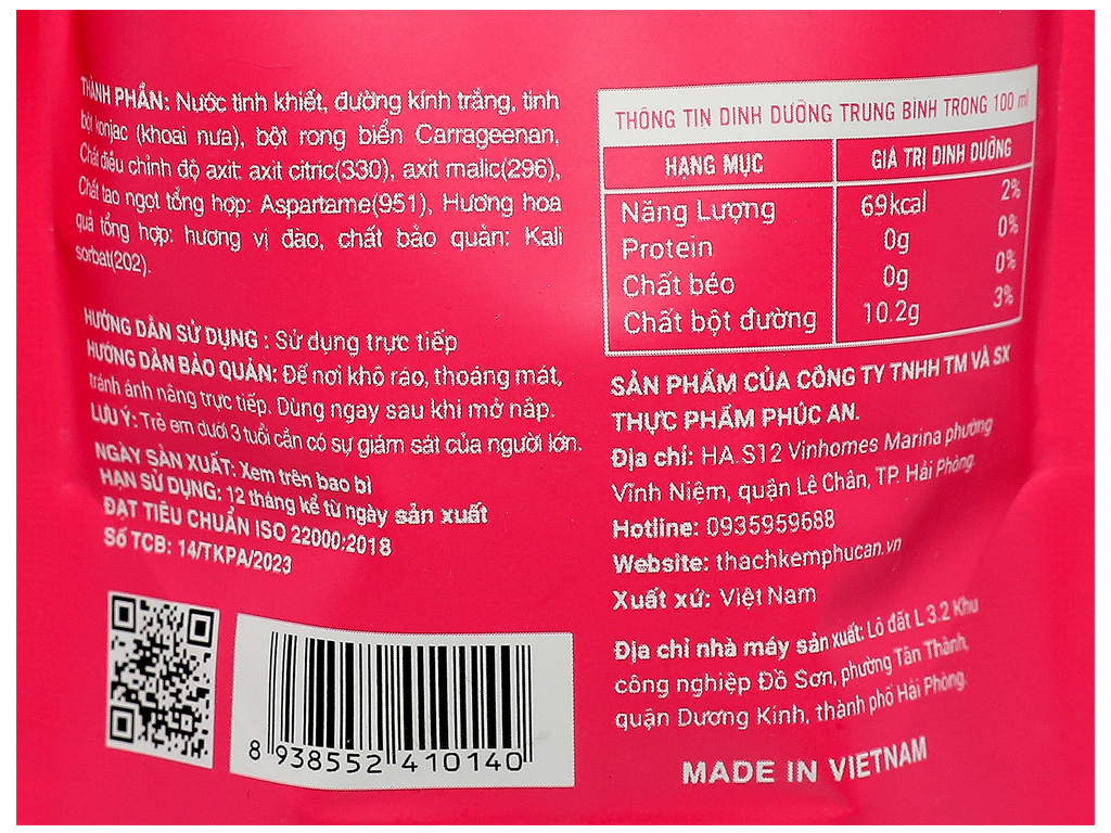 Lốc 10 túi thạch uống trái cây Jelly vị đào 80ml thơm ngon