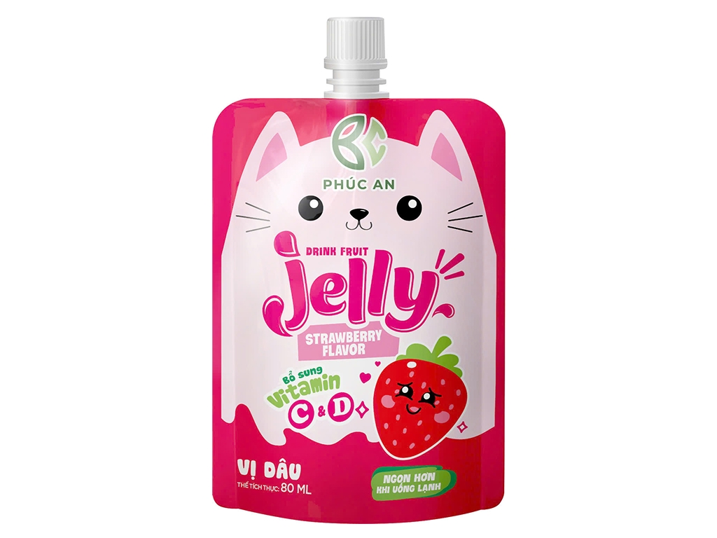 Lốc 10 túi thạch uống trái cây Jelly vị dâu 80ml
