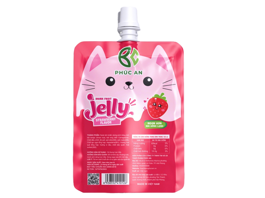 Lốc 10 túi thạch uống trái cây Jelly vị dâu 80ml