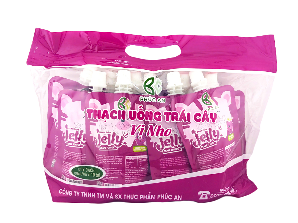 Lốc 10 túi thạch uống trái cây Jelly vị nho 80ml thơm ngon