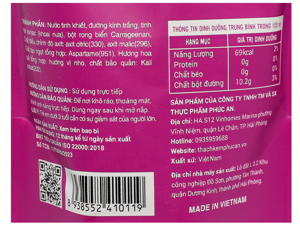 Lốc 10 túi thạch uống trái cây Jelly vị nho 80ml thơm ngon