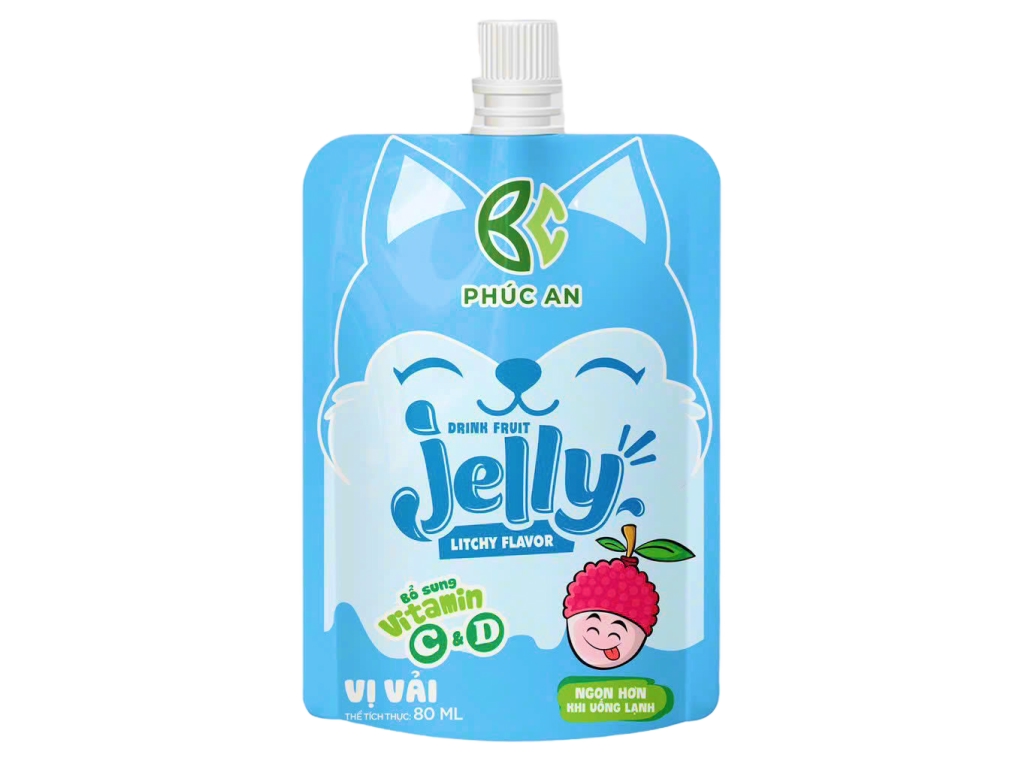 Lốc 10 túi thạch uống trái cây Jelly vị vải 80ml