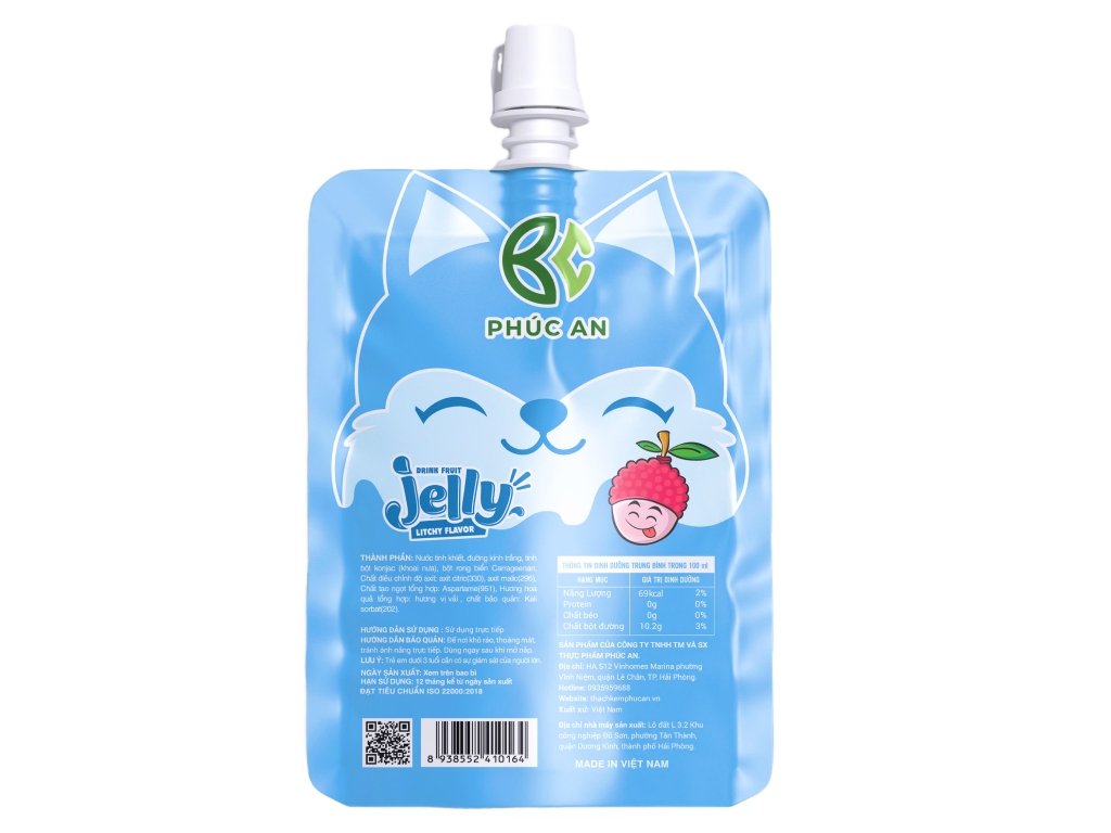 Lốc 10 túi thạch uống trái cây Jelly vị vải 80ml