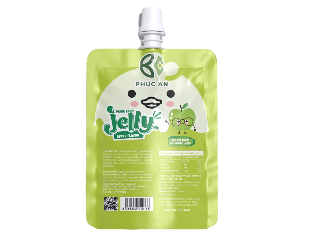 Lốc 10 túi thạch uống trái cây Jelly vị táo 80ml thơm ngon