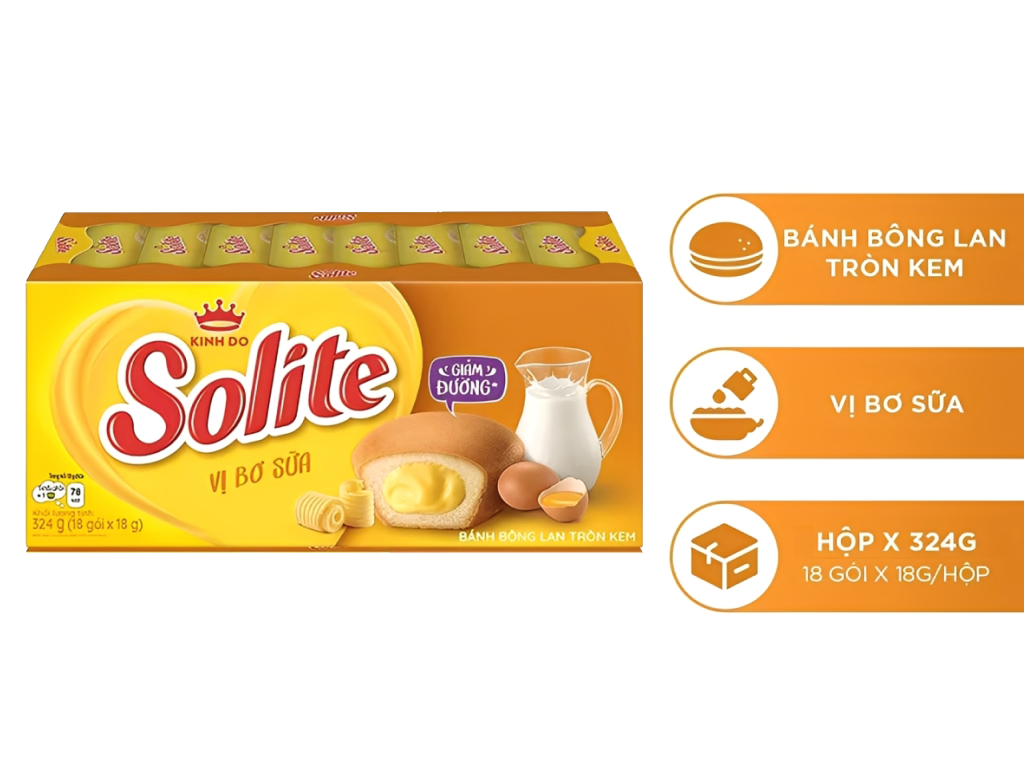 Bánh bông lan Solite vị bơ sữa hộp 324g tại Bách hoá XANH
