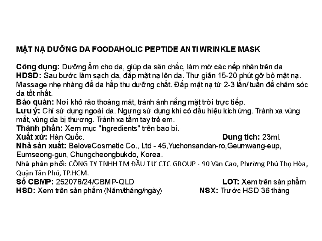 Mặt nạ Foodaholic Peptide trẻ hóa da 23ml tại Bách Hoá XANH