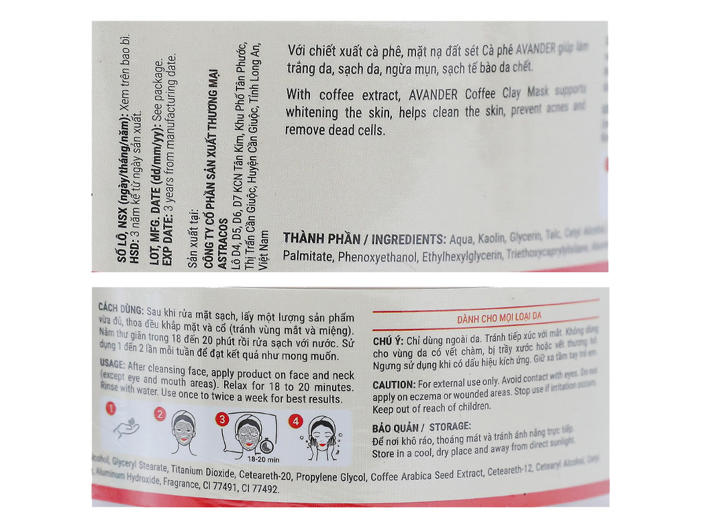 Mặt nạ đất sét Avander chiết xuất cà phê tại Bách Hoá XANH