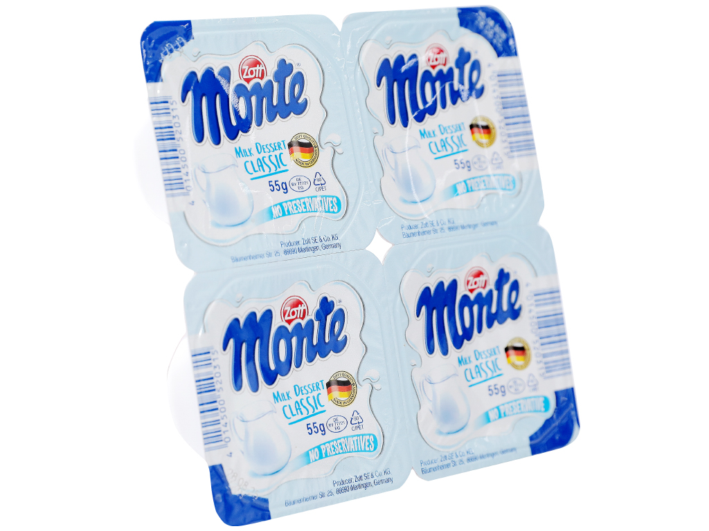 Lốc 4 hộp váng sữa classic Monte 55g