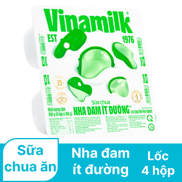Lốc 4 hộp sữa chua nha đam ít đường Vinamilk 100g