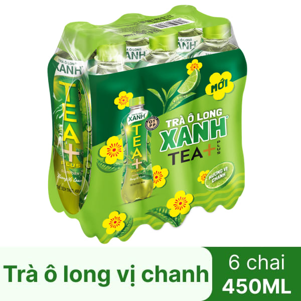 Lốc 6 chai trà ô long xanh hương chanh Tea + 450ml giá tốt