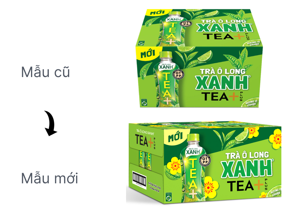 Thùng 24 chai trà ô long xanh hương chanh Tea Plus 450ml