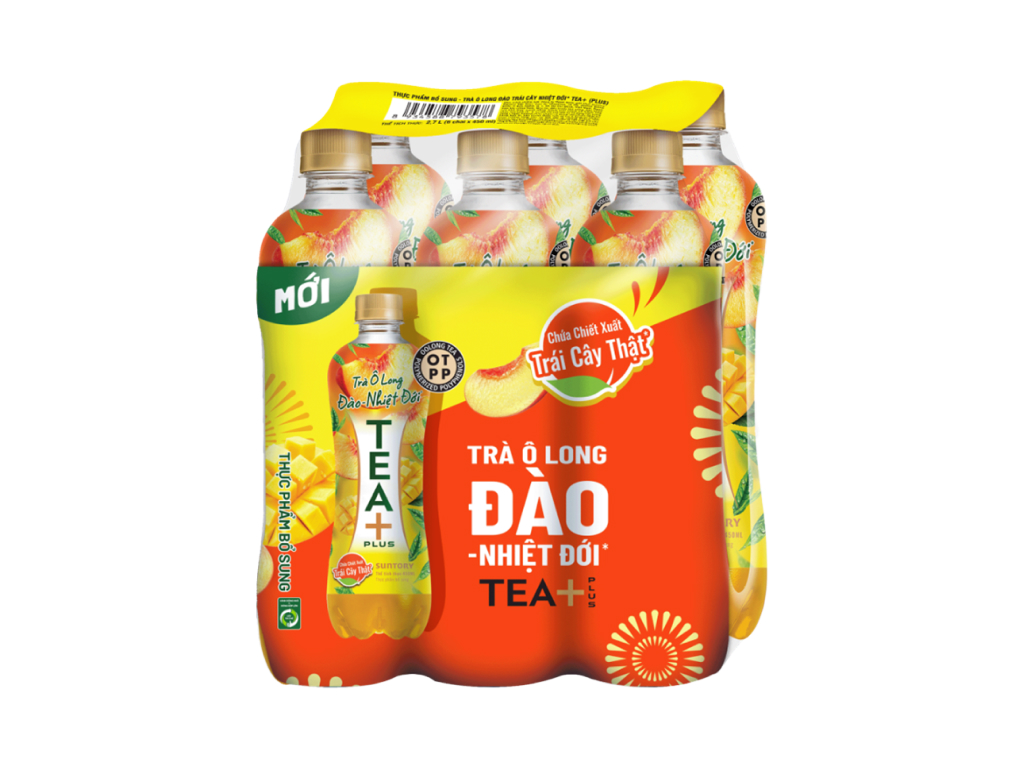 Lốc 6 chai trà ô long Tea Plus vị đào 450ml giá tốt