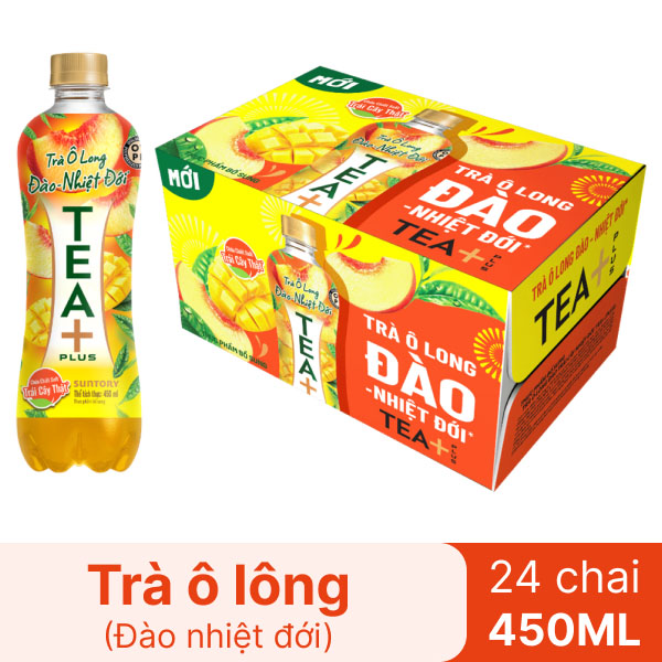 Thùng 24 chai trà ô long Tea Plus vị đào 450ml giá tốt