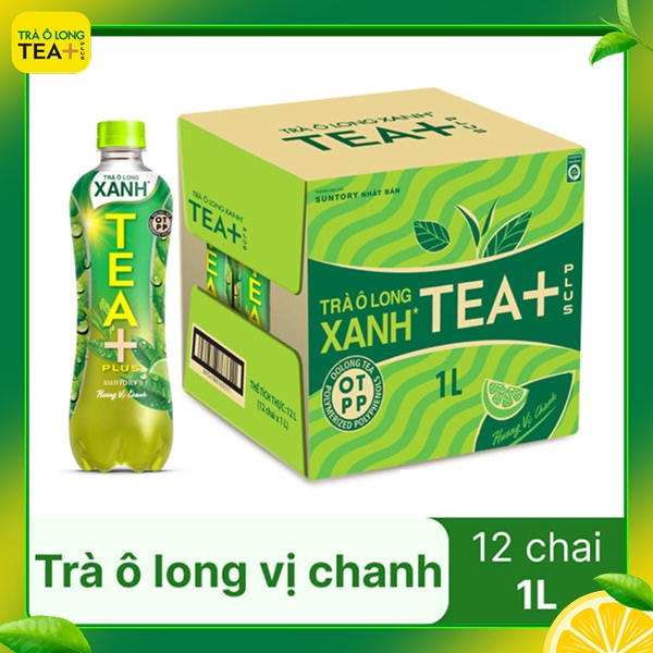 Lốc 6 chai trà ô long xanh hương chanh Tea Plus 1 lít