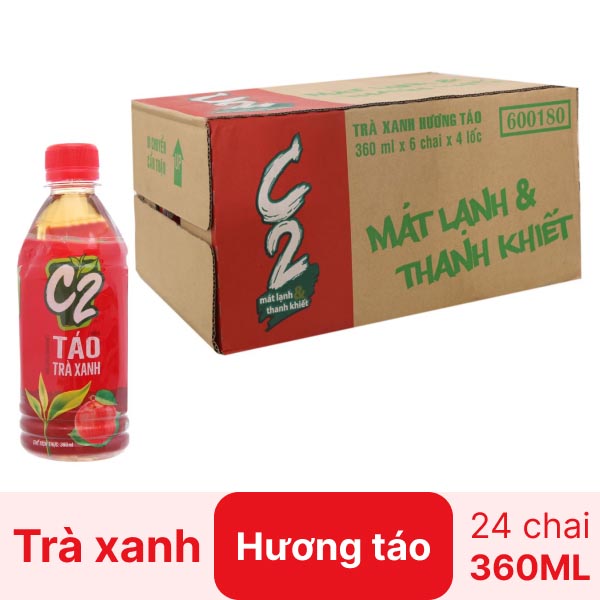 Thùng 24 chai trà C2 vị táo 360ml giá tốt tại Bách hoá XANH
