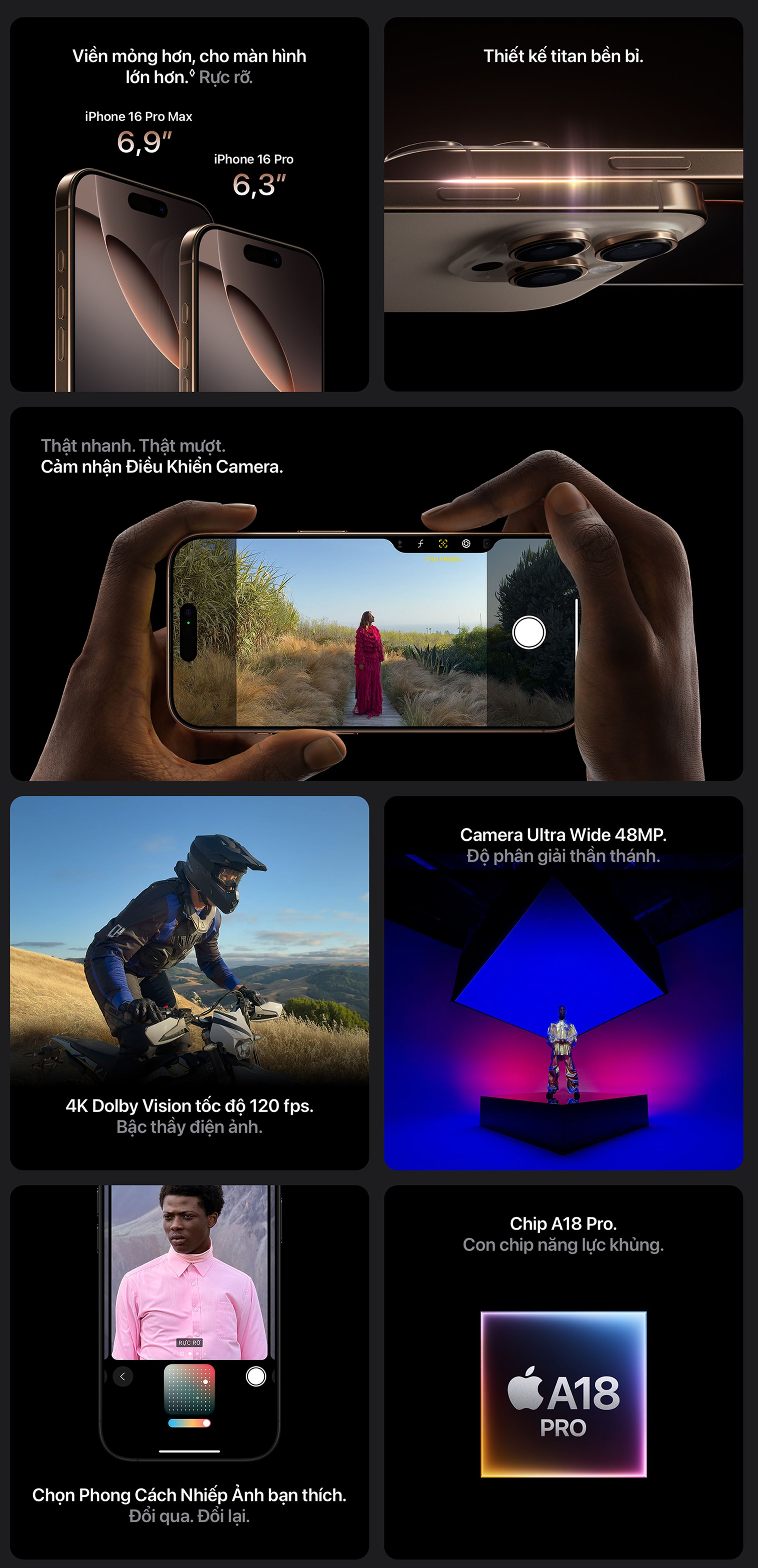 iPhone 16 Pro Max 256GB chính hãng Giá tốt, chip A18 Pro mượt mà