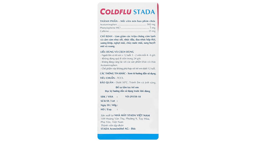 Coldflu Stada trị các triệu chứng cảm cúm: sốt, đau và xung huyết mũi ...