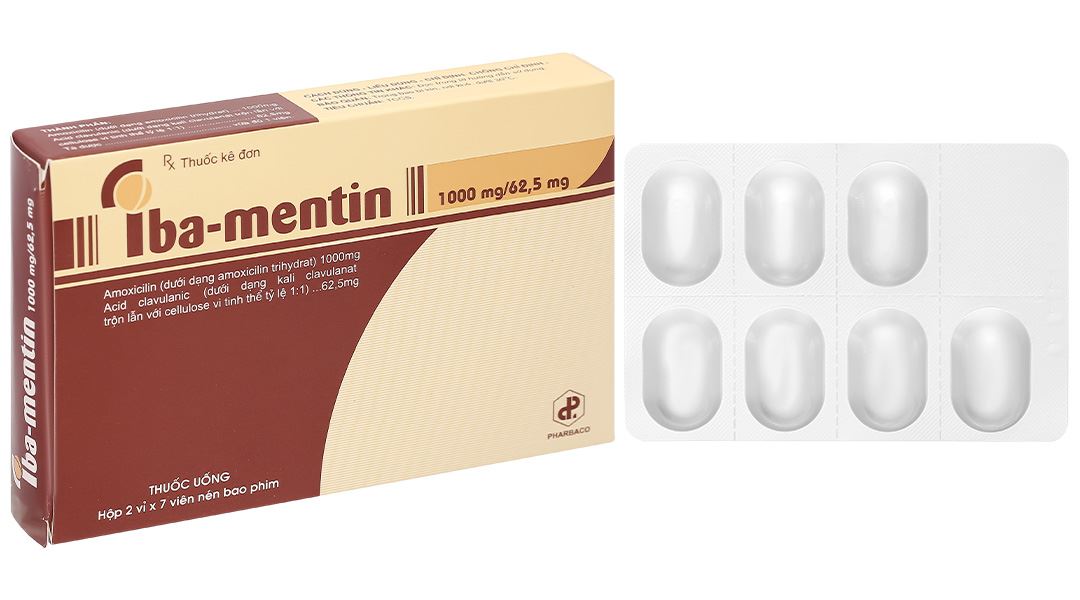 Iba-mentin 1000mg/62.5mg trị nhiễm khuẩn (2 vỉ x 7 viên) - 03/2026 ...