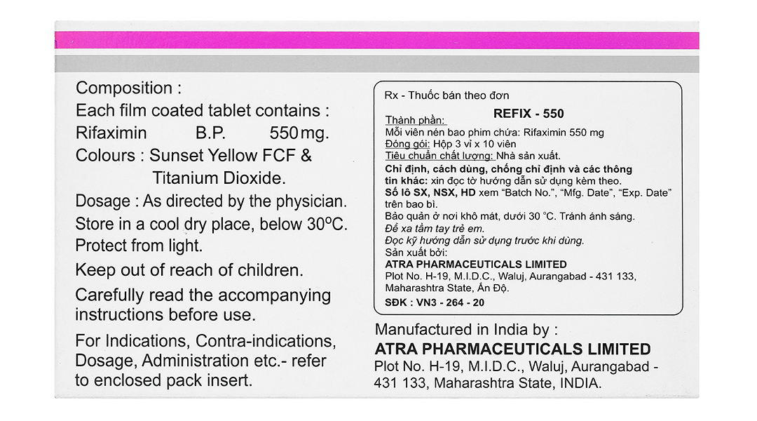 Refix-550 trị hội chứng ruột kích thích, tiêu chảy (3 vỉ x 10 viên ...
