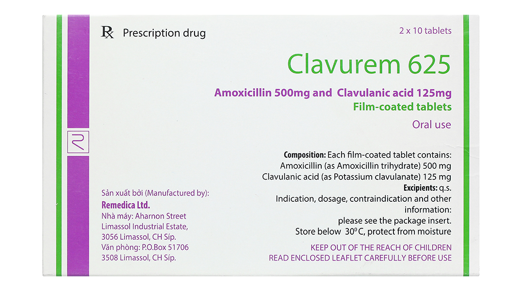Clavurem 625 trị nhiễm khuẩn (2 vỉ x 10 viên) - 01/2026 ...