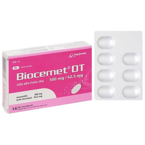 Biocemet DT 500mg/62,5mg trị nhiễm khuẩn do vi khuẩn nhạy cảm (2 vỉ x 7 ...