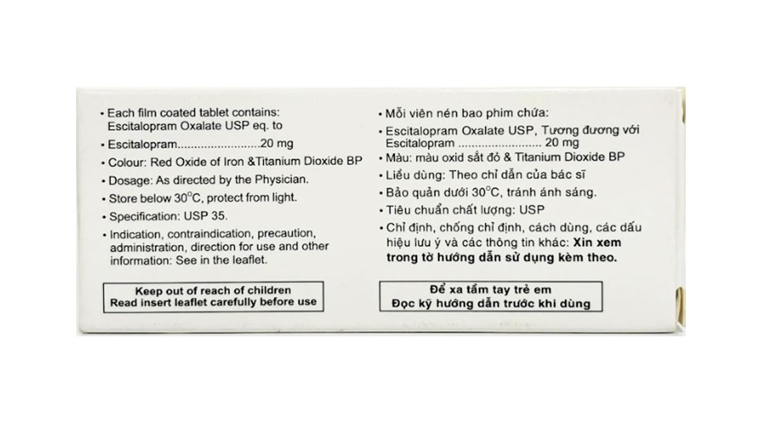 Escivex 20mg điều trị các giai đoạn trầm cảm nặng (3 vỉ x 10 viên) - 09 ...
